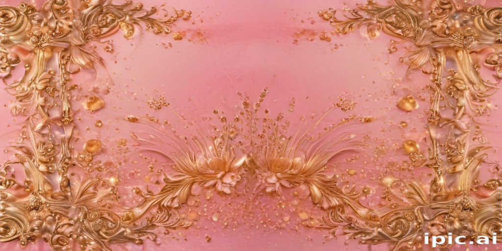 Elegant Pink Background with Intricate Golden Floral Patterns and Designs