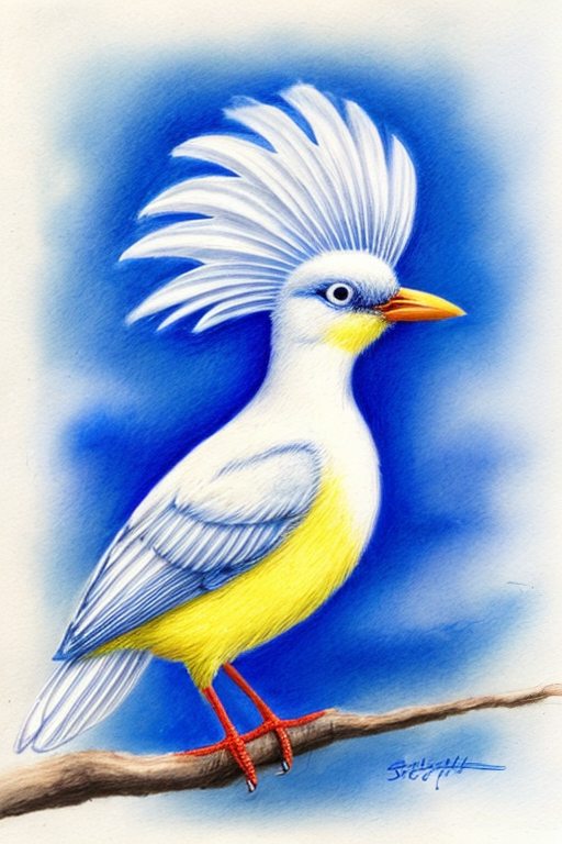 White bird with blue crested, anime style bird anime