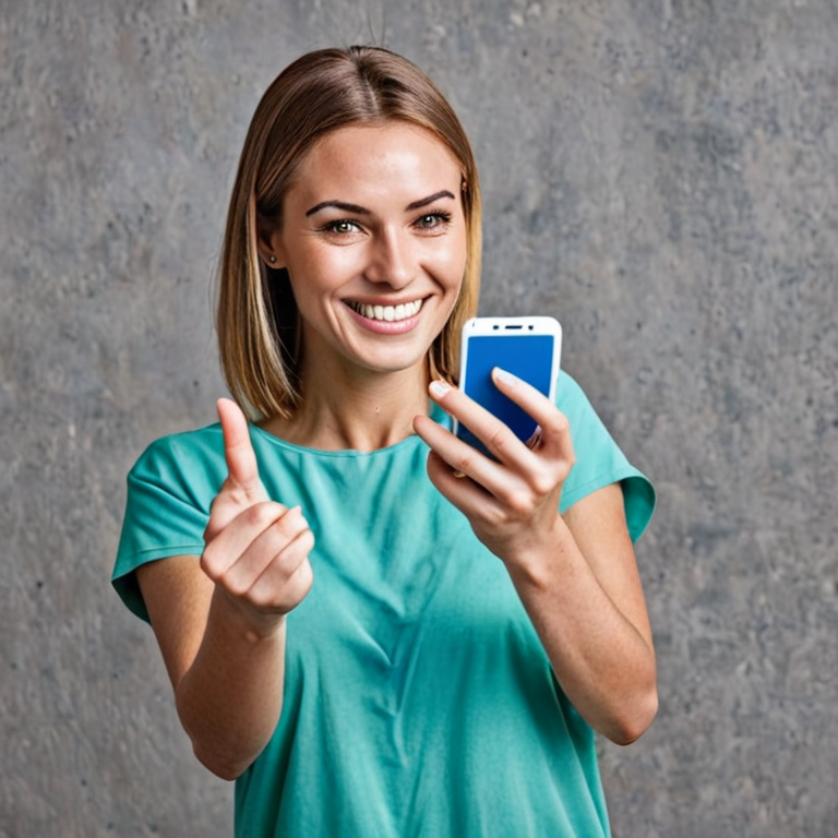 Happy person showing her cell phone