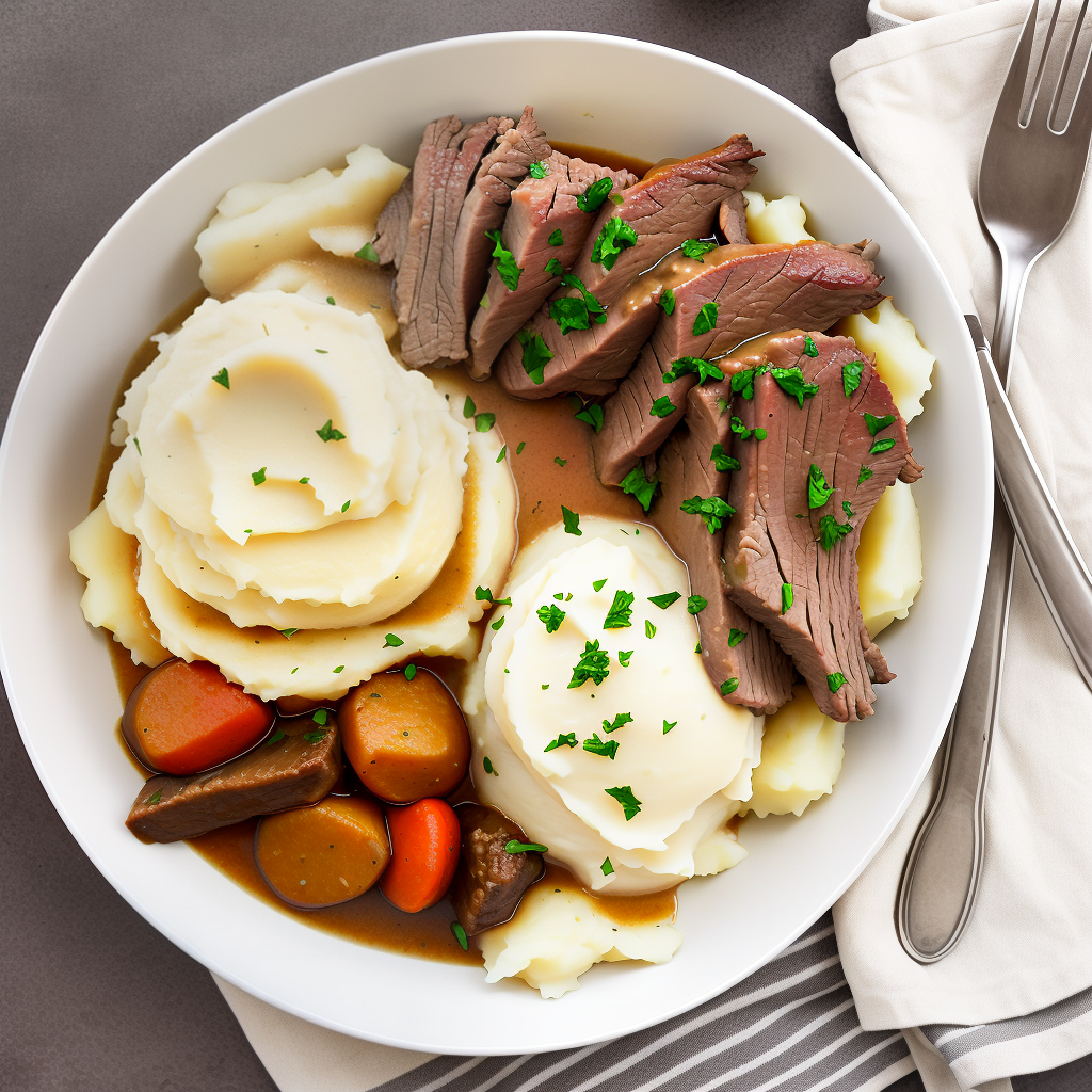 A Delicious Plate of Tender Roast Beef with Creamy Mashed Potatoes and ...