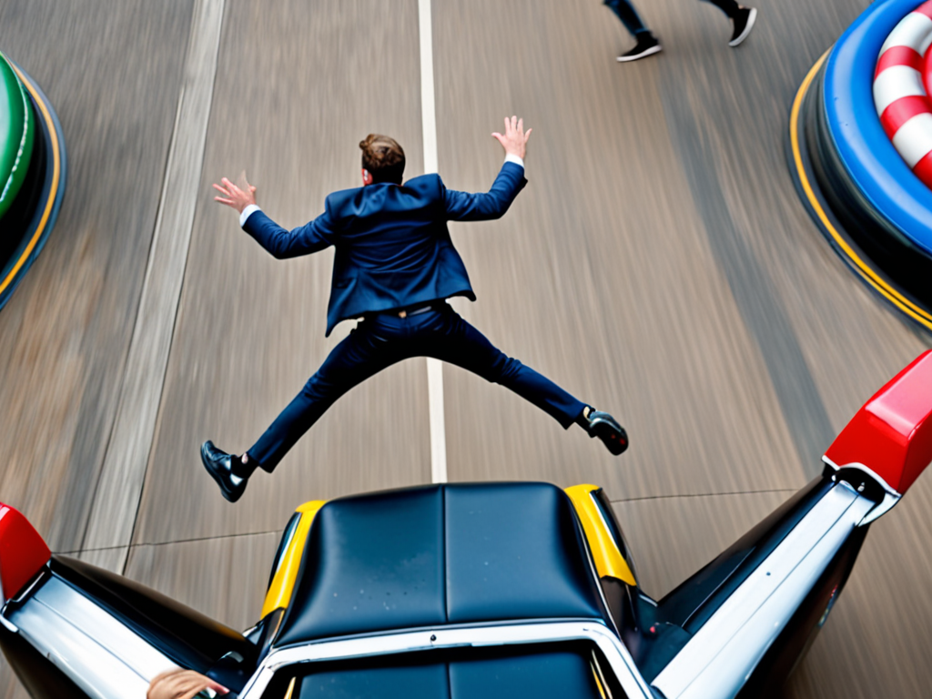 An overhead view of a man jumping and hitting three zombies with a ...