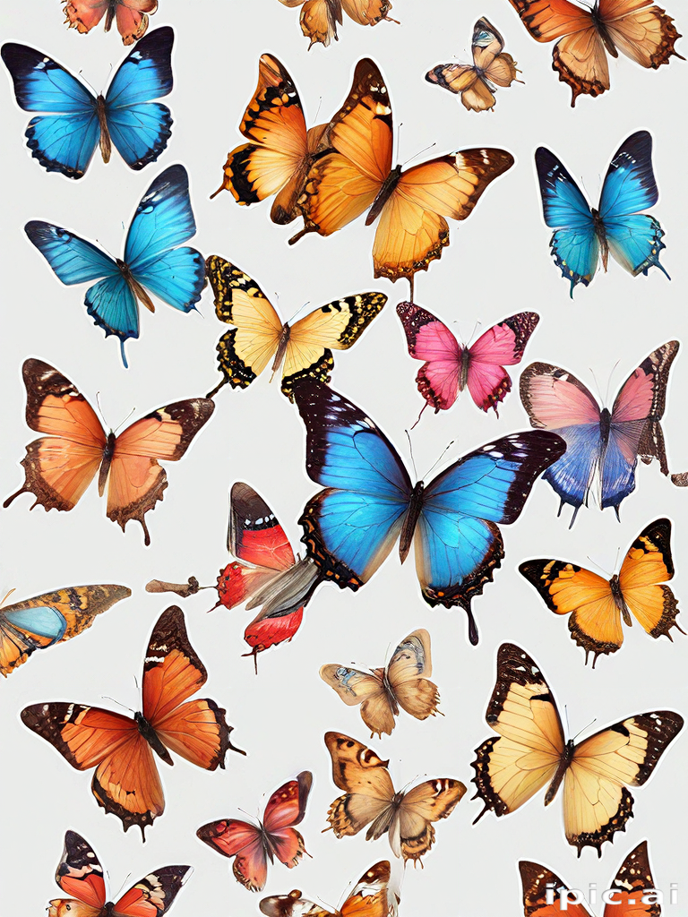 A Colorful Display of Various Butterflies in Vibrant Tones and Patterns.