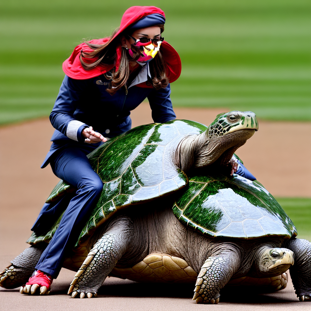 Kate Middleton riding a turtle