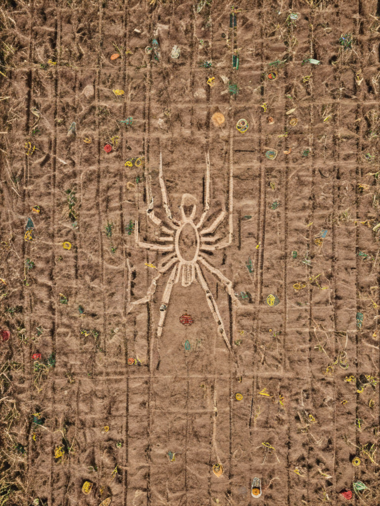 A corn maze from a sky view showing a spider man and iron man style ...
