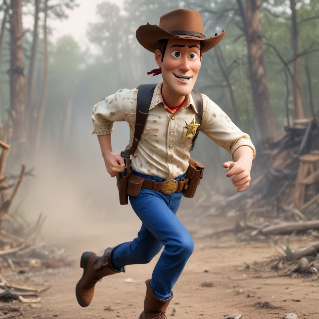 Sheriff woody angrily running from apocalypse