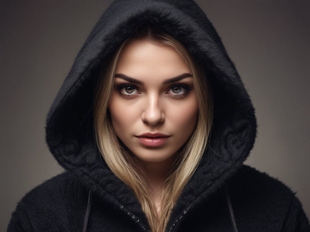 evil women in a hooded fur coat