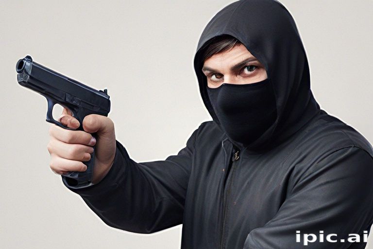 Masked Individual Pointing a Handgun in a Dark Hooded Outfit