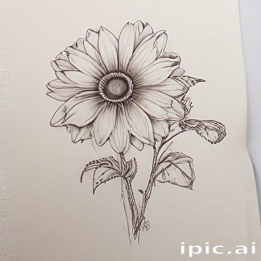 Intricate Sketch of a Beautiful Flower with Detailed Petals and Leaves