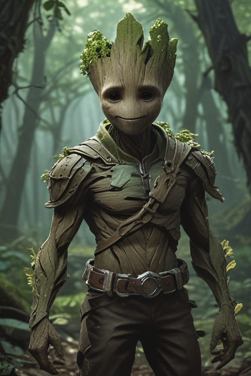 Adolescent Groot as a fantasy ranger in D&D. He has plant armor.