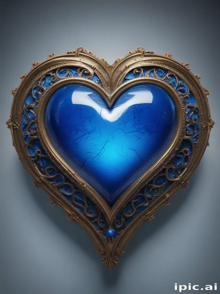 Intricately Designed Heart-Shaped Blue Gem with Elegant Golden ...