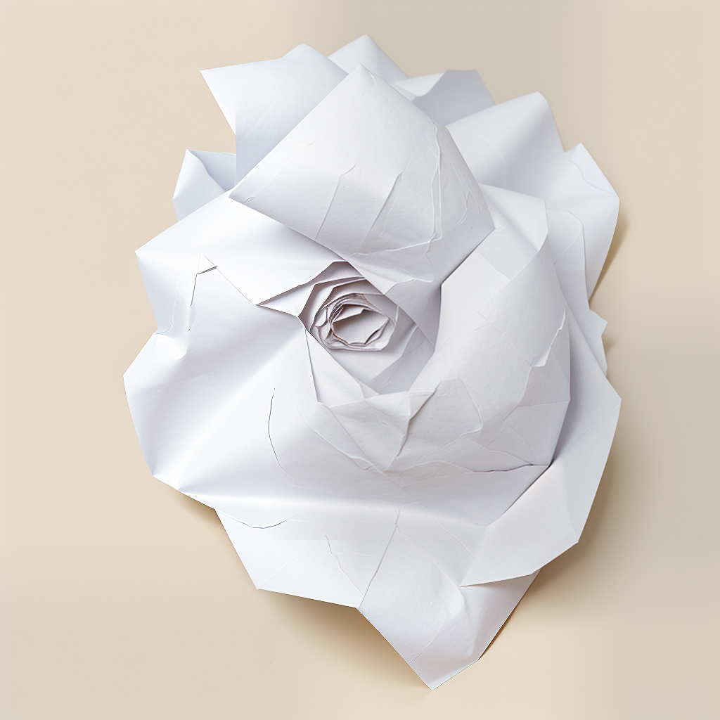 Delicate White Paper Rose Crafted with Intricate Folding Techniques and ...