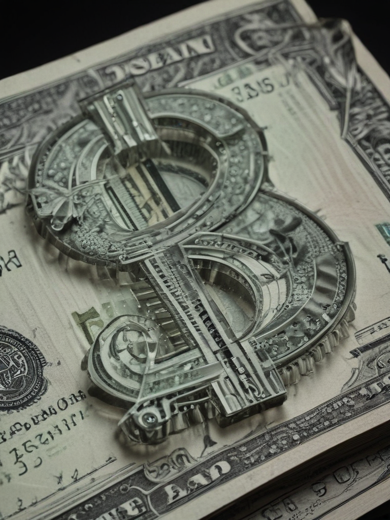 Intricate Dollar Sign Design Overlaid on a Stack of Currency Bills