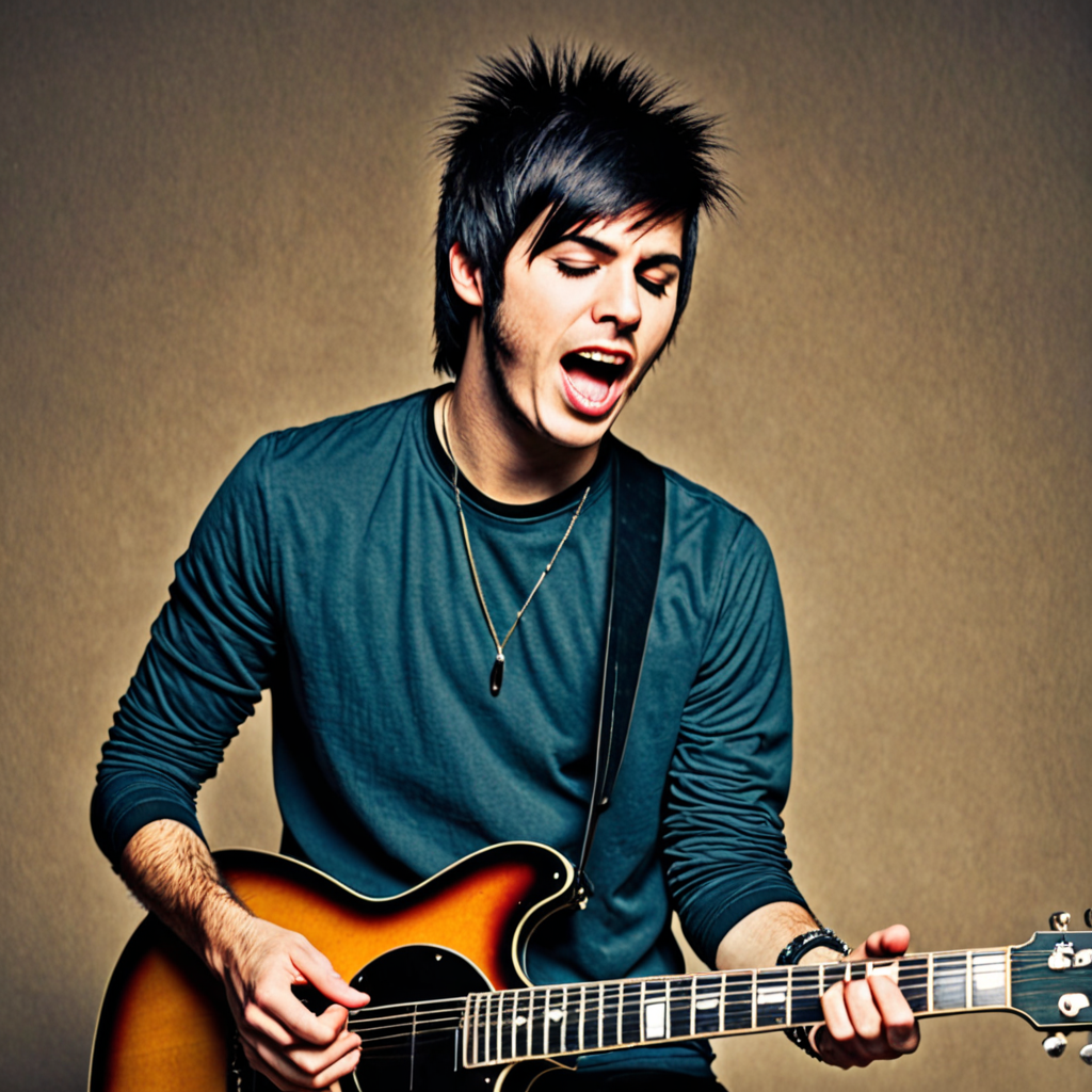 Guy in emo band singing and playing guitar