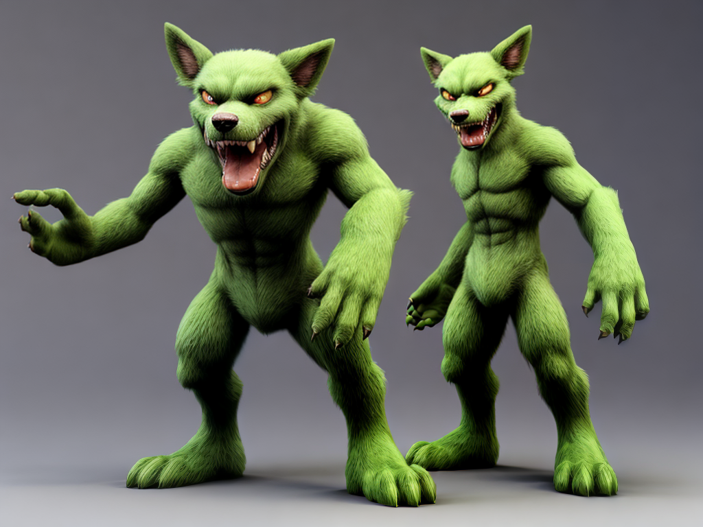 cartoon 3d render green zombie canine fursona anthropomorphic