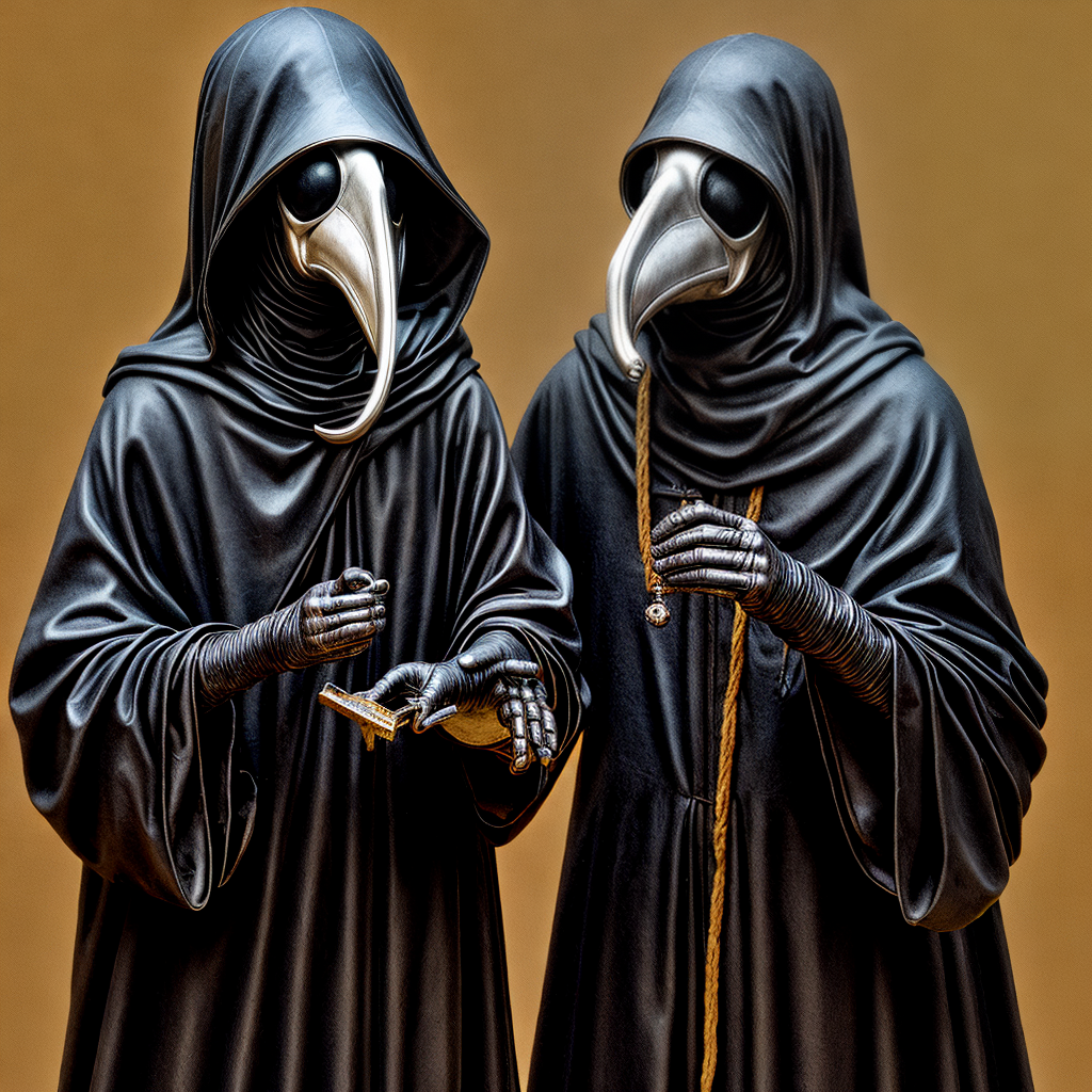 Bubonic plague doctor in a cekiterio