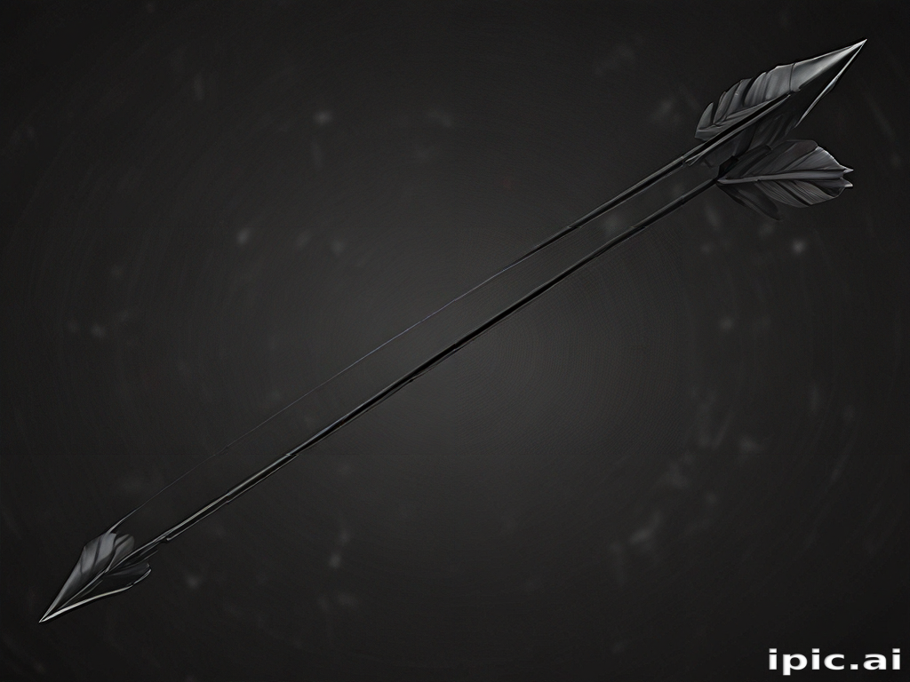 Stylized Black Arrow with Elaborate Feathered Fletching on a Dark ...