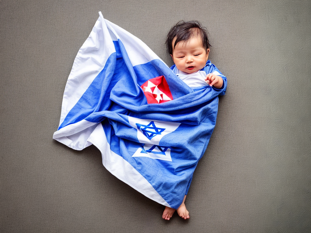An israeli baby covered by an israeli flag