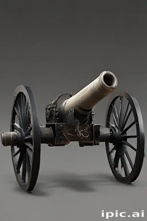 Historical Artillery Piece: A Classic Cannon on Wooden Wheels Displayed