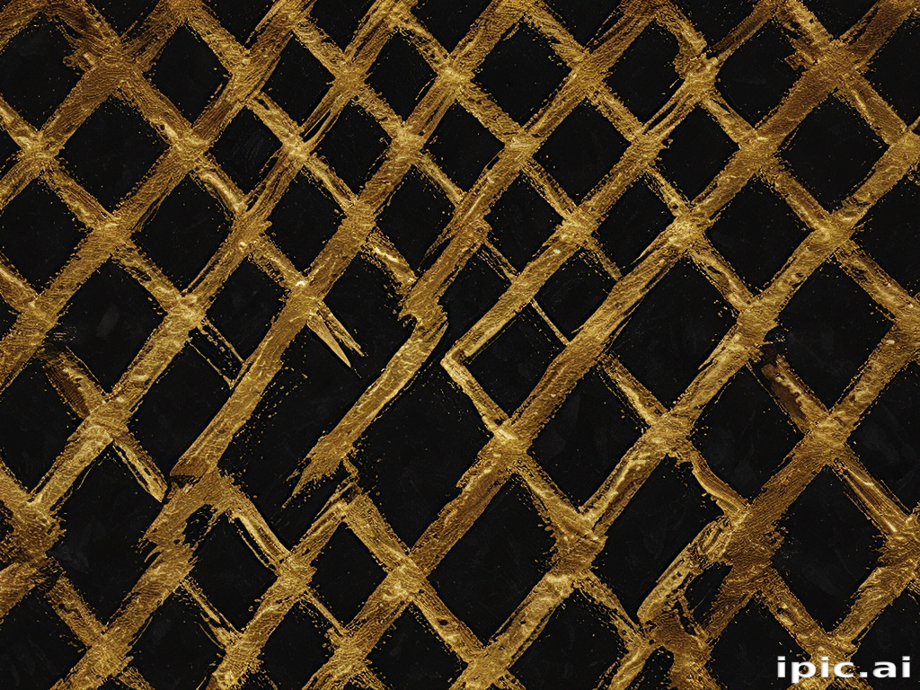 Elegant Black and Gold Geometric Pattern with Crosshatch Design Elements.