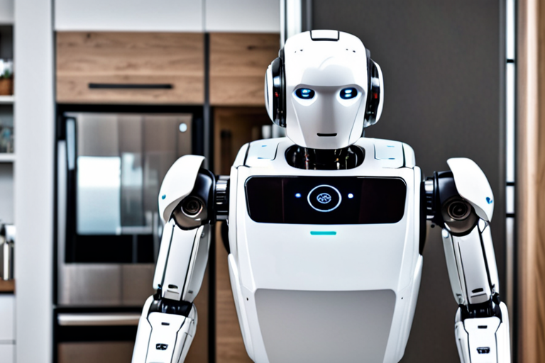 advanced AI robots doing house chores in a smart home