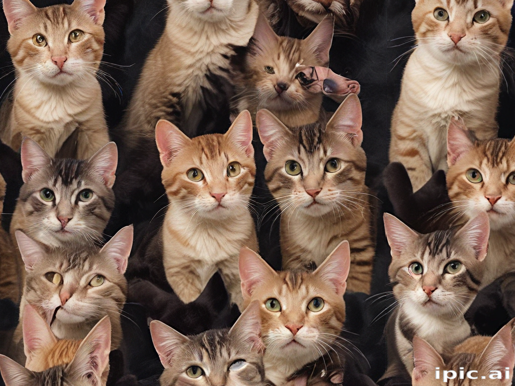 A Collage of Adorable Cats with Unique Expressions and Colors.