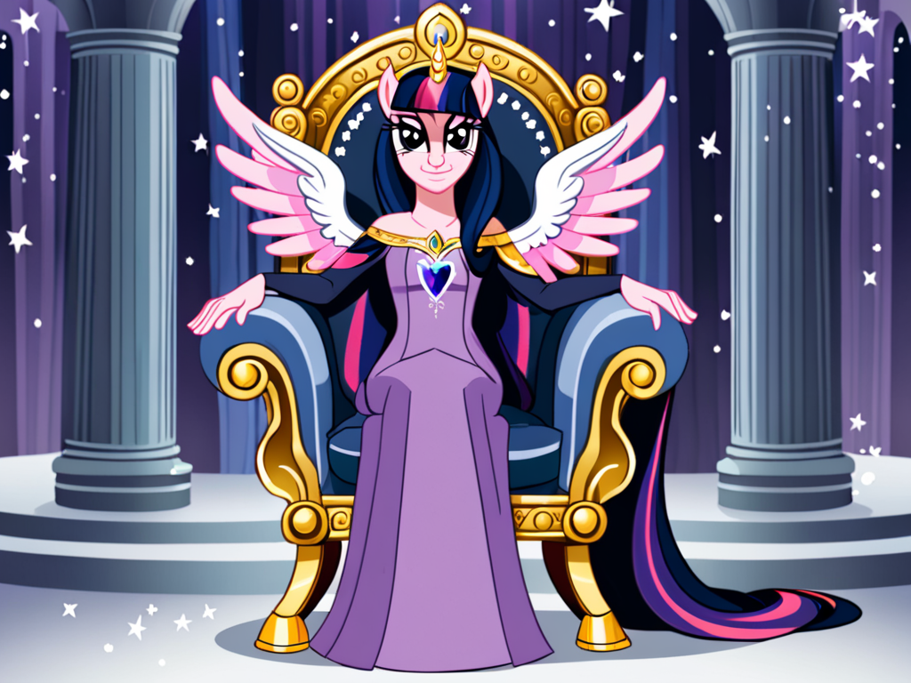 mlp pony alicorn twilight sparkel princess siting on the throne