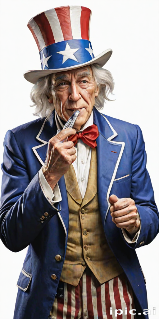 Patriotic Character in a Star-Spangled Hat Holding a Silver Pen