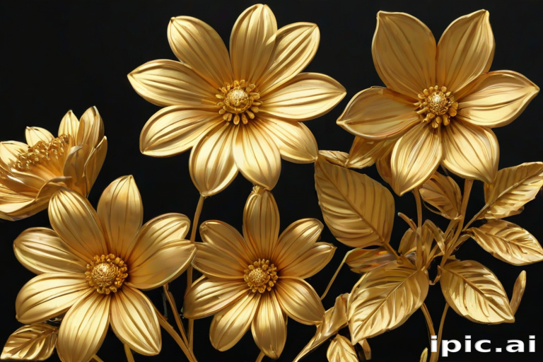 Elegant Golden Flowers Blooming Against a Dark Background in Stunning ...