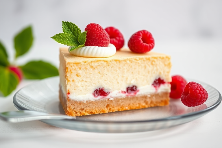 Deliciously Creamy Cheesecake Slice Topped with Fresh Raspberries and ...