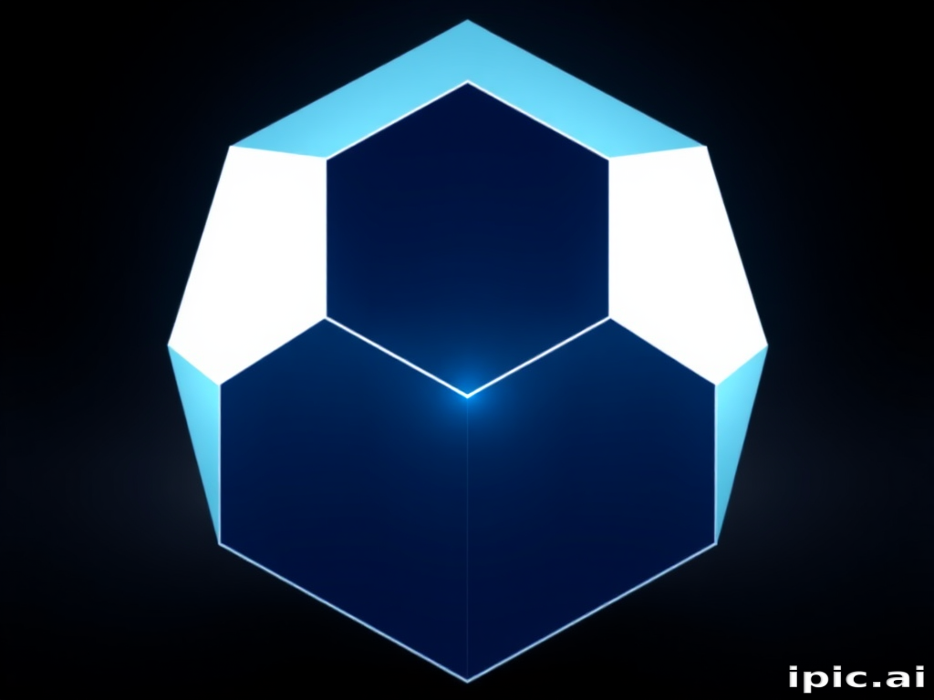 Geometric Shape with Blue and White Facets Against a Dark Background