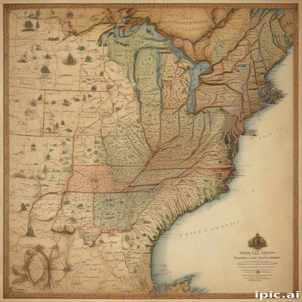 Historical Map of the Eastern United States Featuring Geography and ...