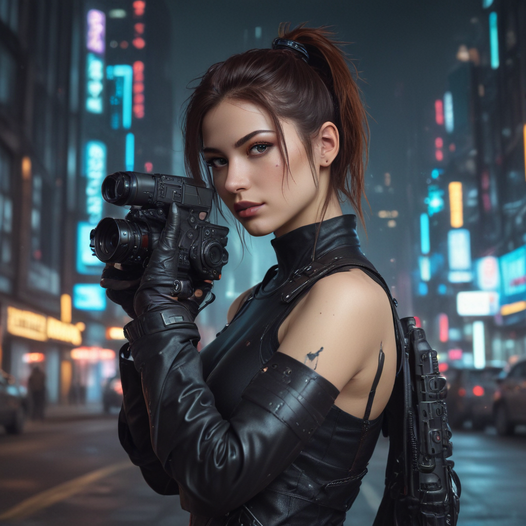 photographer with a camera, cyberpunk