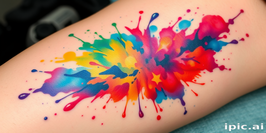 A Vibrant Explosion of Colorful Ink Splashes on a Skin Canvas.