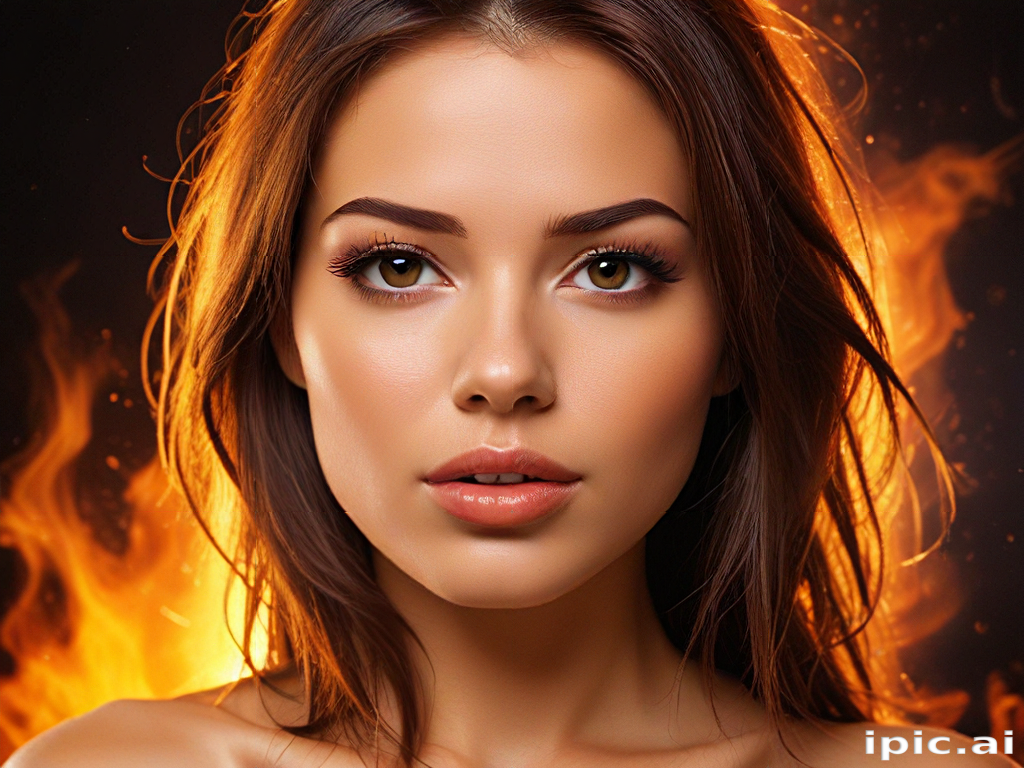 Captivating Portrait of a Woman Surrounded by Fiery Flames and Intense ...