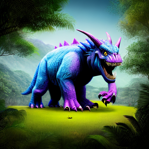 A giant land monster with sharp teeth in a jungle