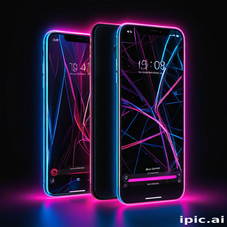 Futuristic Neon Smartphones Featuring Vibrant Blue and Pink Light Effects