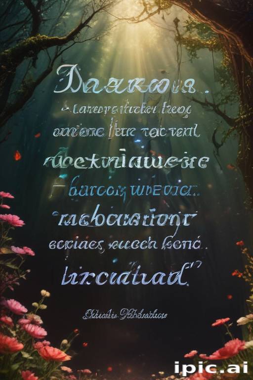 Enchanting Forest Scene with Mystical Quote and Beautiful Floral Accents
