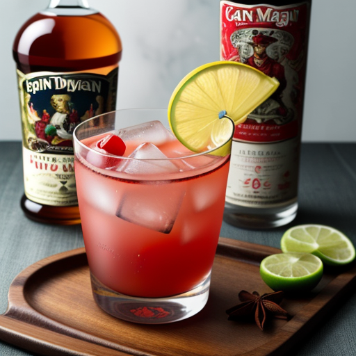 Refreshing Cocktail with Cherry Garnish and Citrus Twist on a Wooden Tray