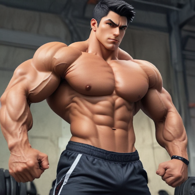anime bodybuilders with asthetic background