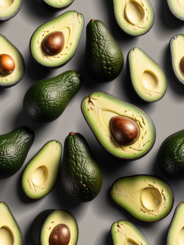 A Vibrant Display of Fresh Avocados Arranged on a Neutral Background.