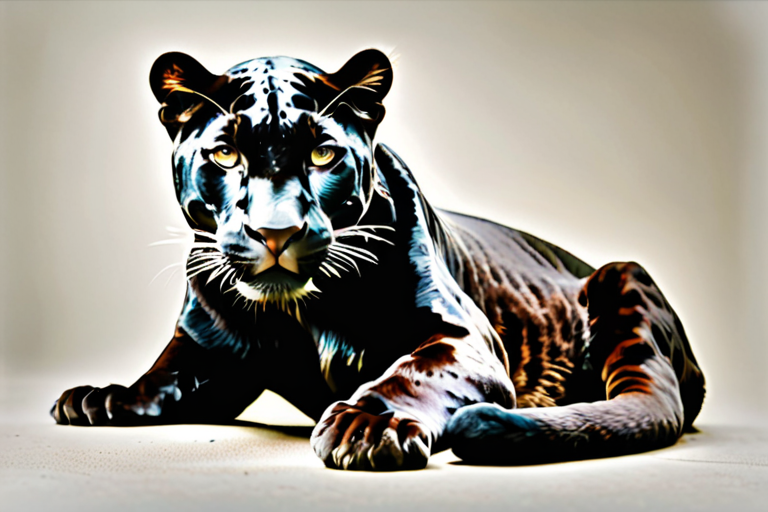 a full body panther laying down parallel on a white background with ...