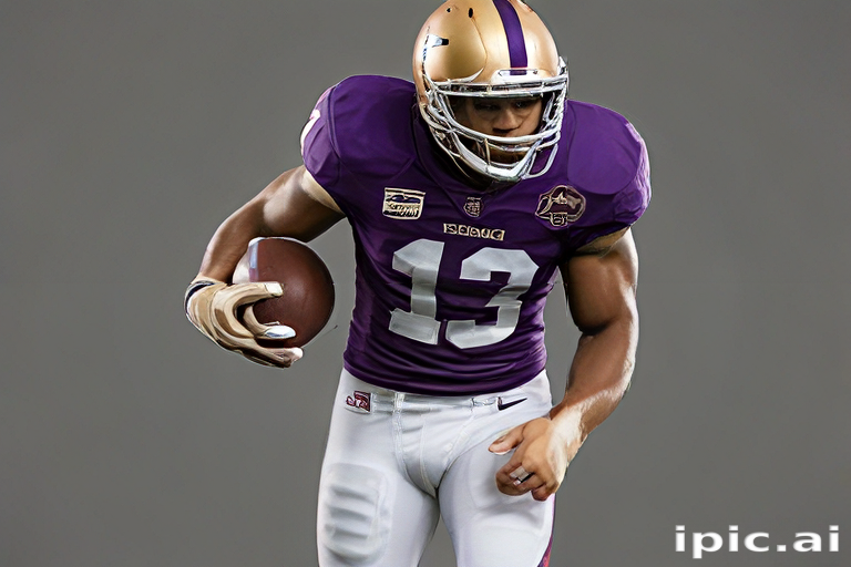 Dynamic Football Player in Action Wearing Purple Jersey and Helmet