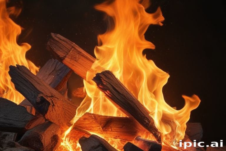 Bright Flames Dancing Over Stacked Logs in a Cozy Fireplace