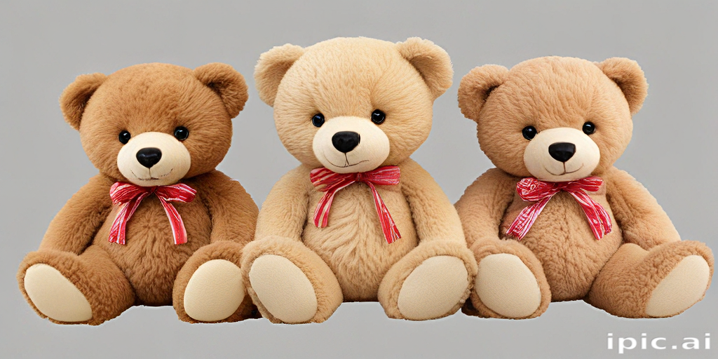 Three Adorable Teddy Bears Sitting Together with Colorful Ribbons on ...
