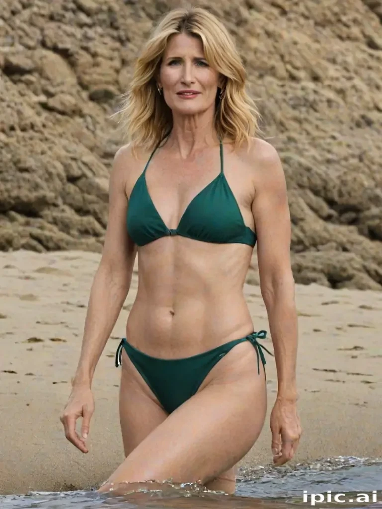 Confident Woman in a Green Bikini Enjoying a Day at the Beach