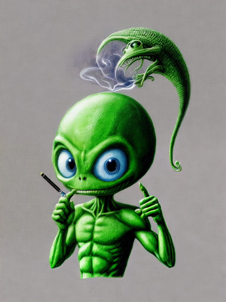 Alien smoking, showing the middle finger