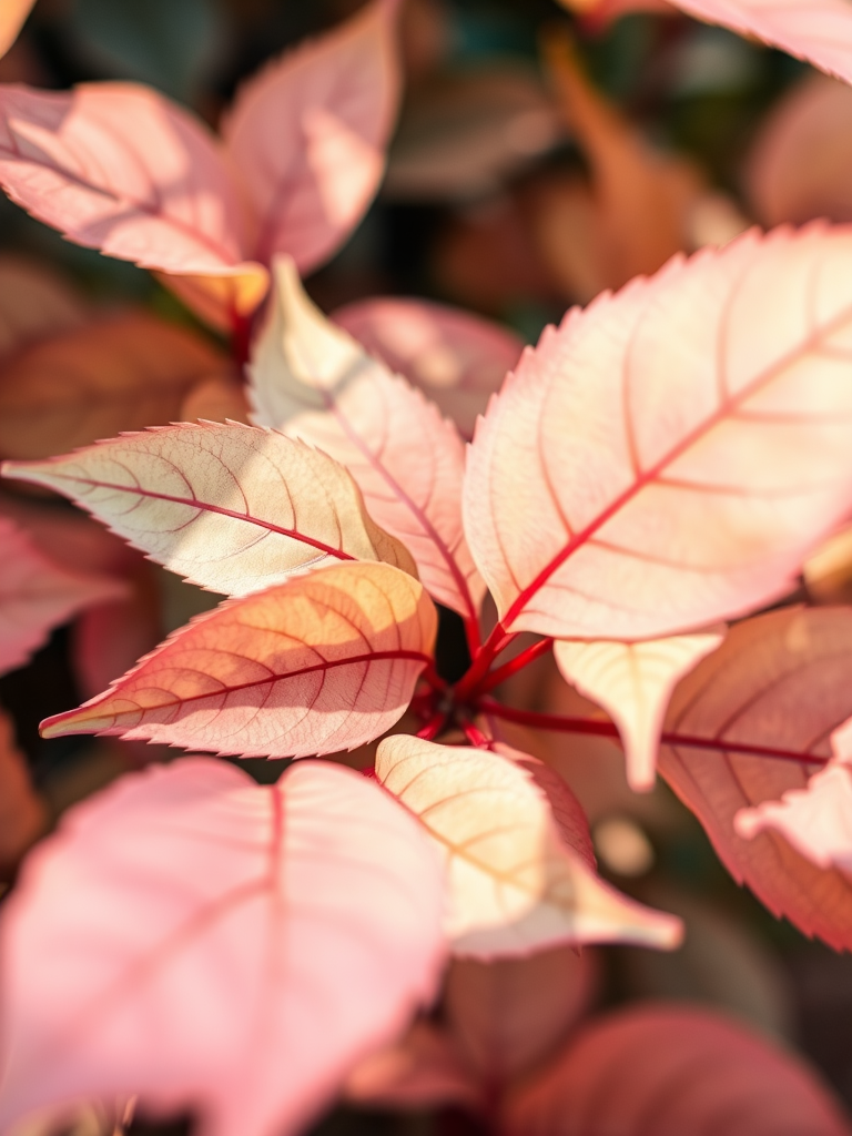 Delicate Pink and Cream Leaves Bathed in Soft Natural Light Outdoors