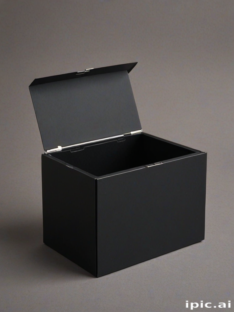 A Minimalist Black Box with an Open Lid on a Neutral Background.