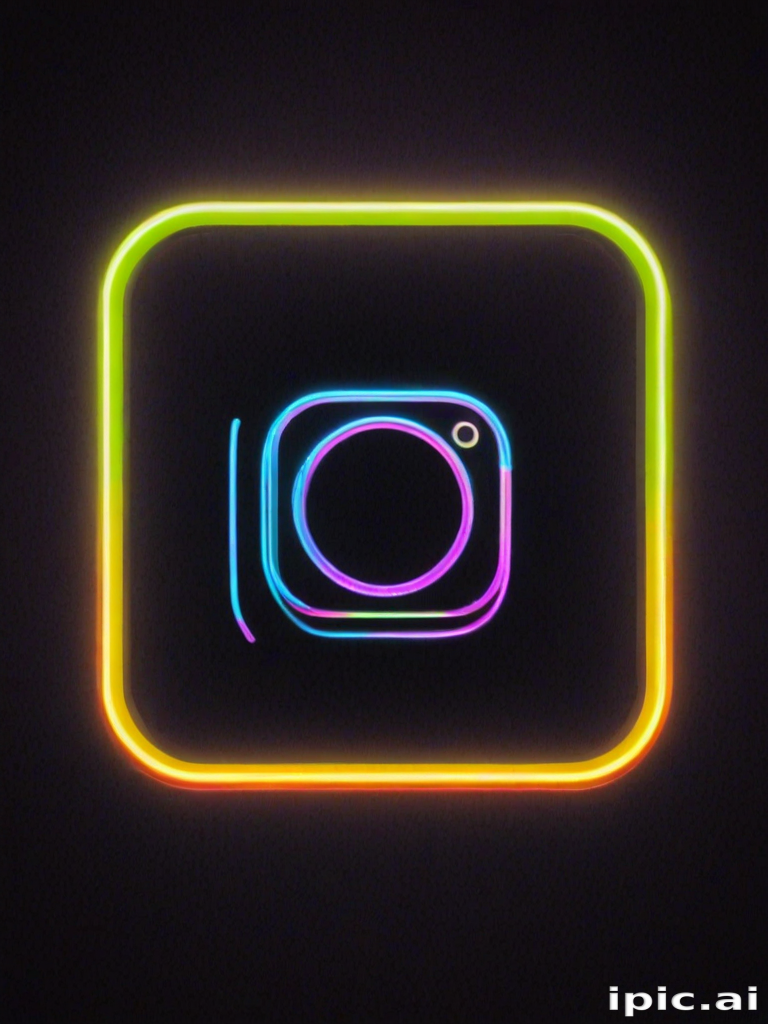 Vibrant Neon Instagram Logo Glowing Against a Dark Background in ...