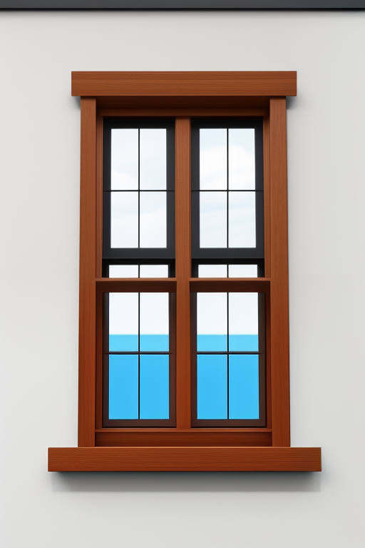 A Charming Wooden Window Framed by a Bright, Blue Sky View.